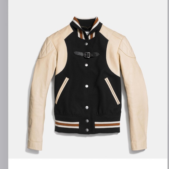 Coach | Jackets & Coats | Coach Varsity Moto Leather Sleeve Varsity ...